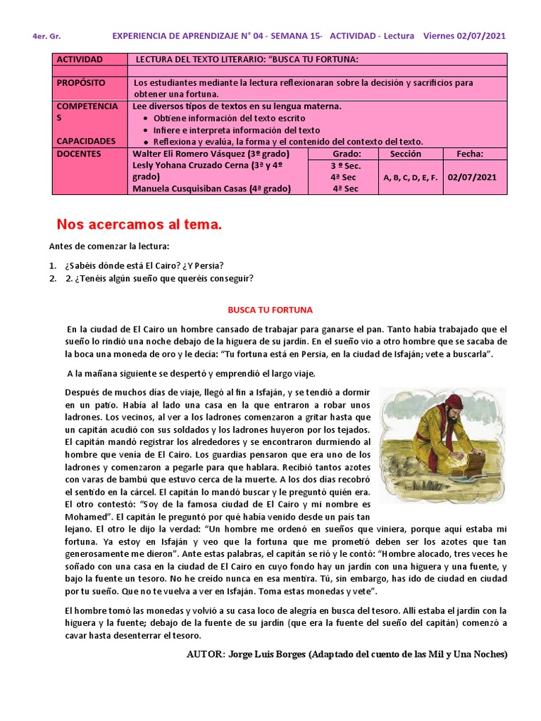 1ra Sesión 4° Grado Comprensión JULIO-Semana15 | PDF | Evaluación ...
