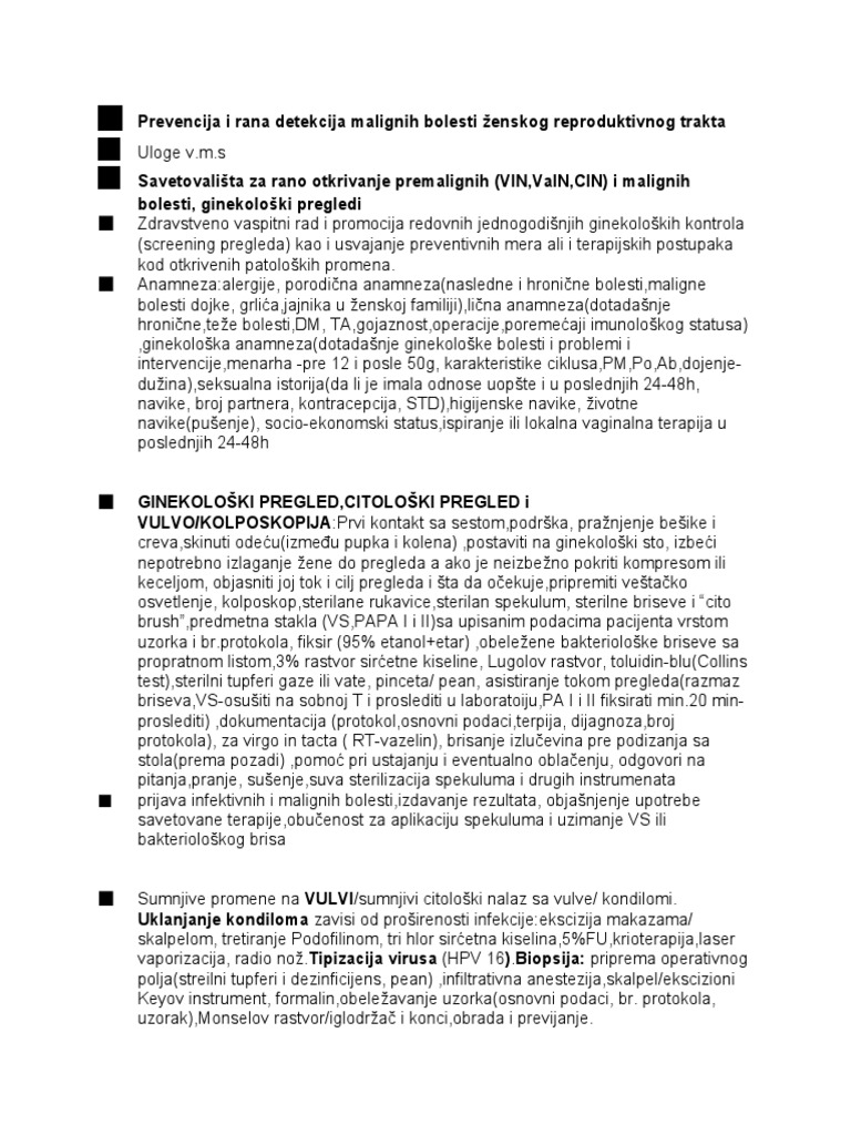 Prevencija I Rana Detekcija Malignih Bolesti Ženskog Reproduktivnog Trakta | PDF
