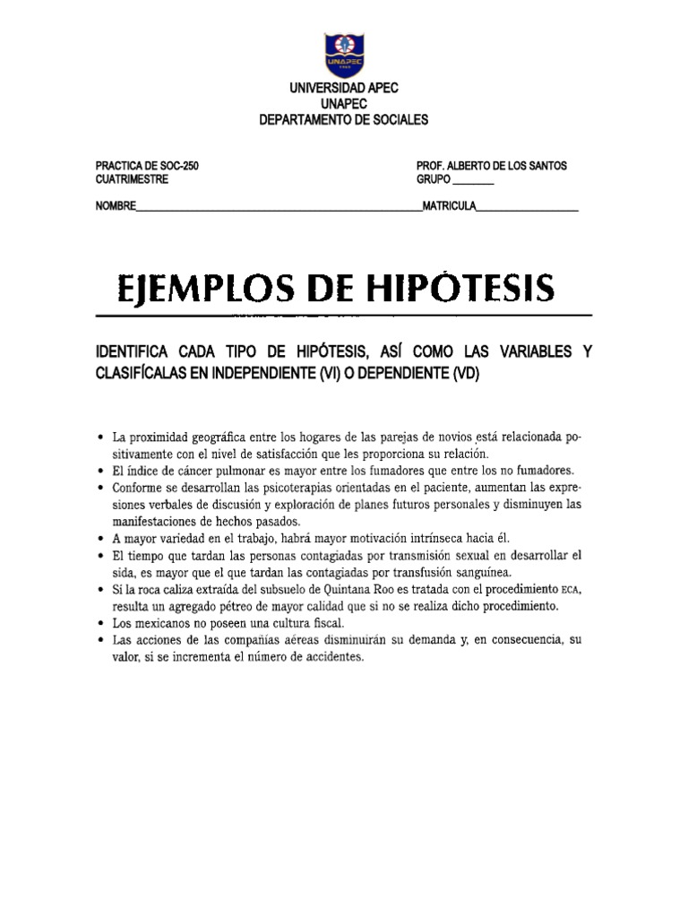 Ejemplos de Hipotesis | PDF
