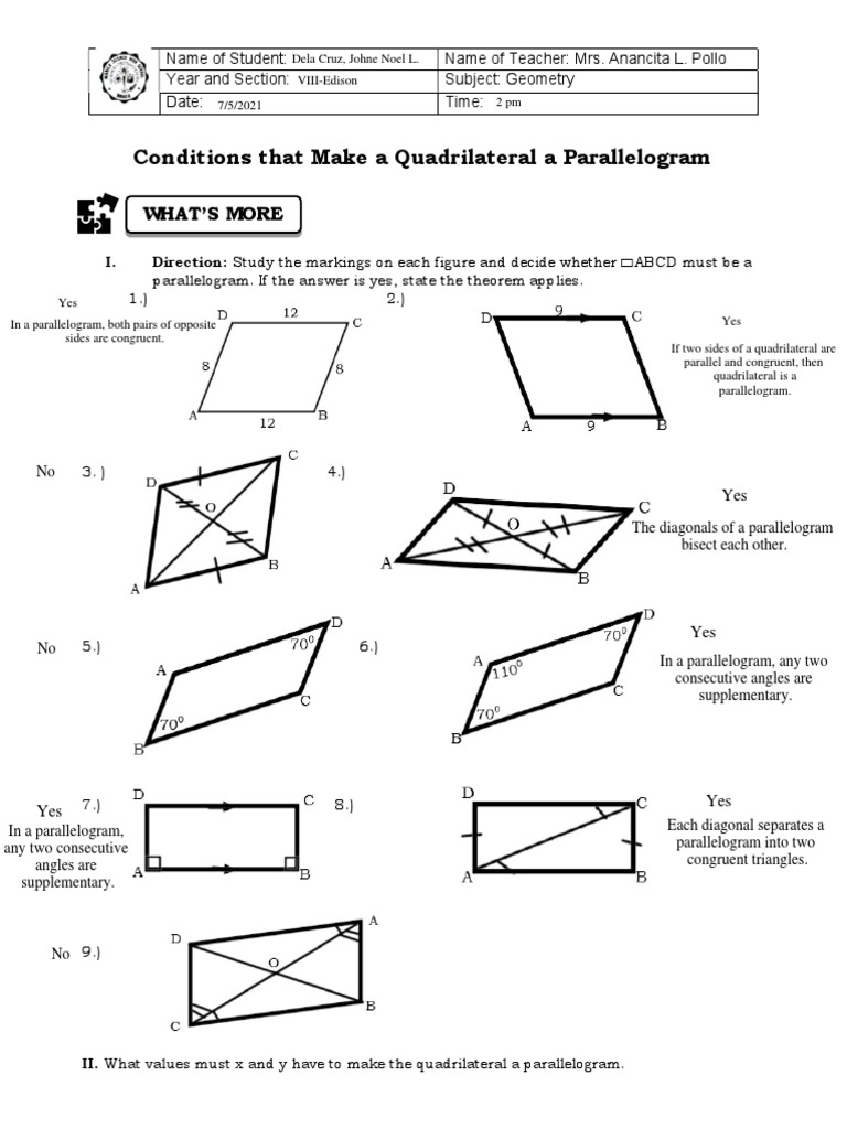 4th Quarter - Activity On Conditions That Make A Quadrilateral A ...