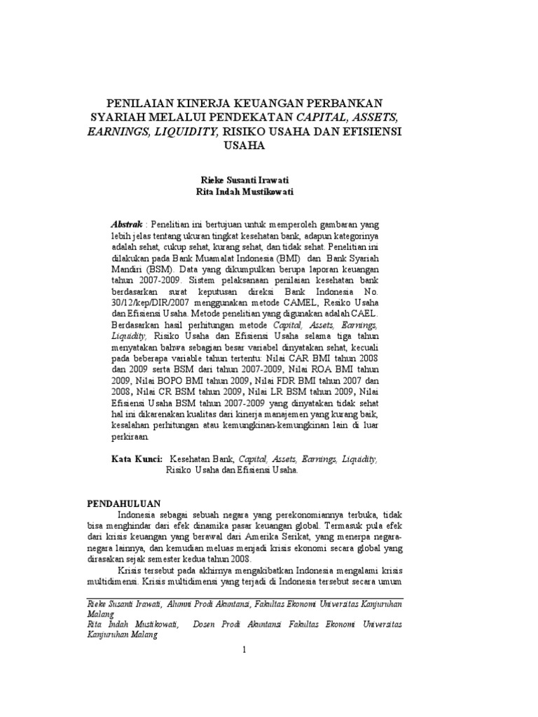 Penilaian Kinerja Keuangan Perbankan Syariah Melal | PDF
