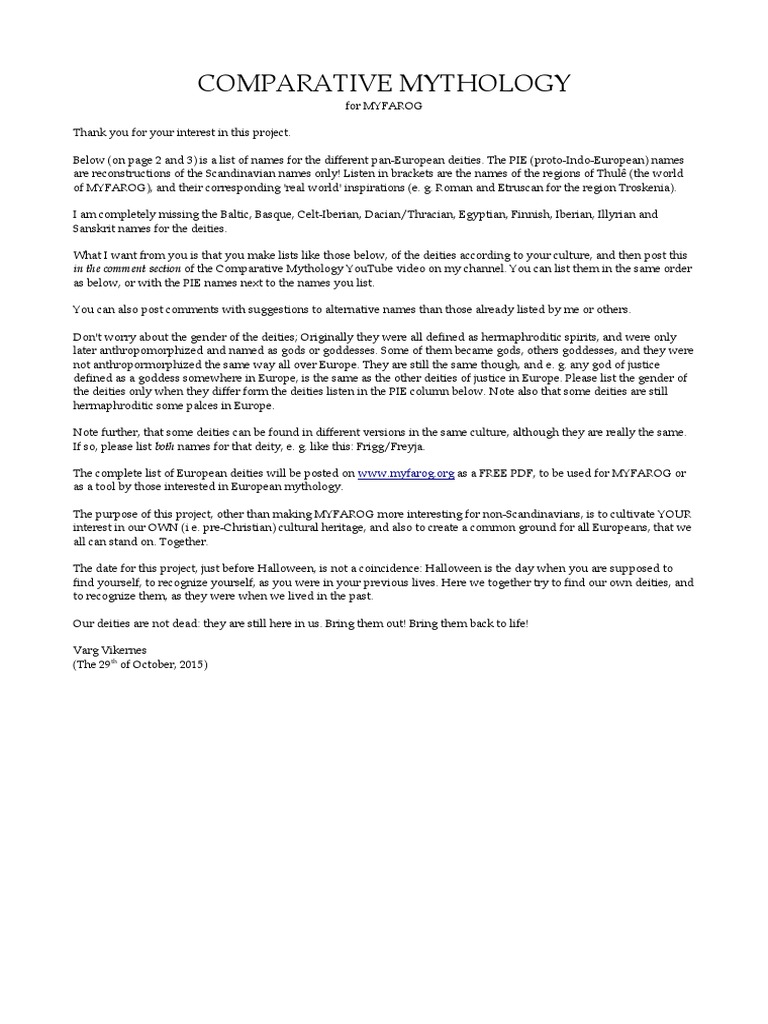 Comparative Mythology by Varg Vikernes | PDF | Deities | Greek Deities