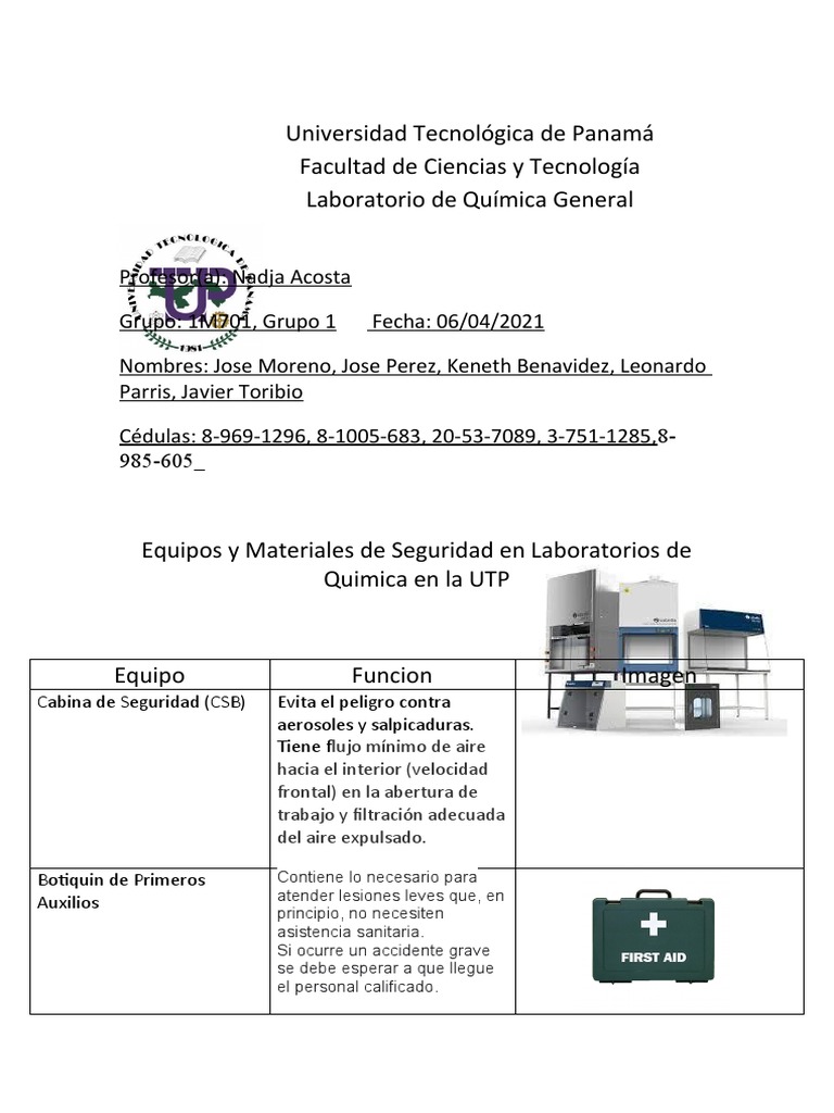 Equipos y Materiales de Seguridad en Laboratorios de Química en La UTP ...
