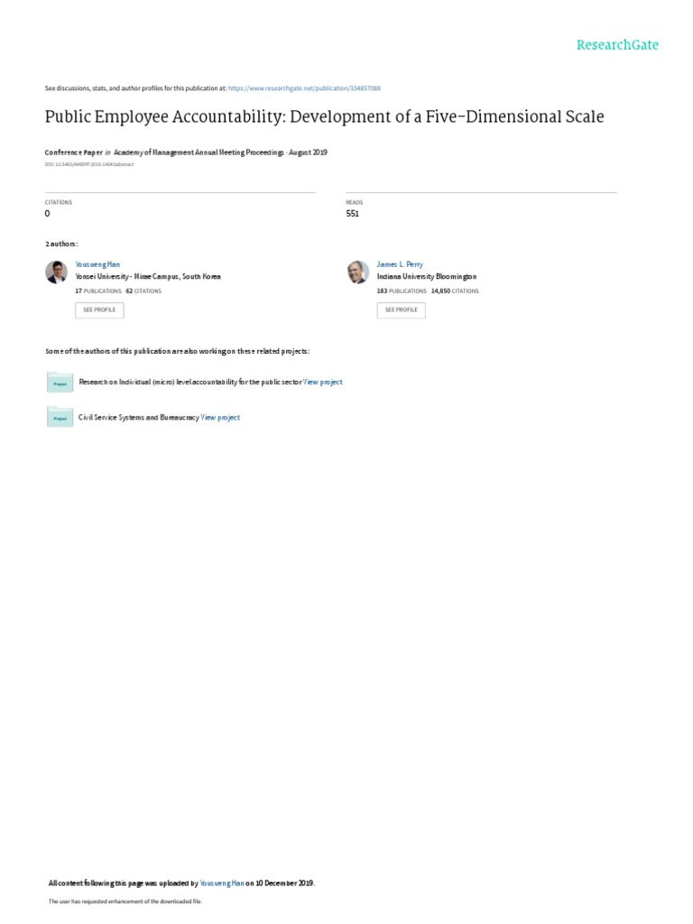 Public Employee Accountability: Development of A Five-Dimensional Scale ...