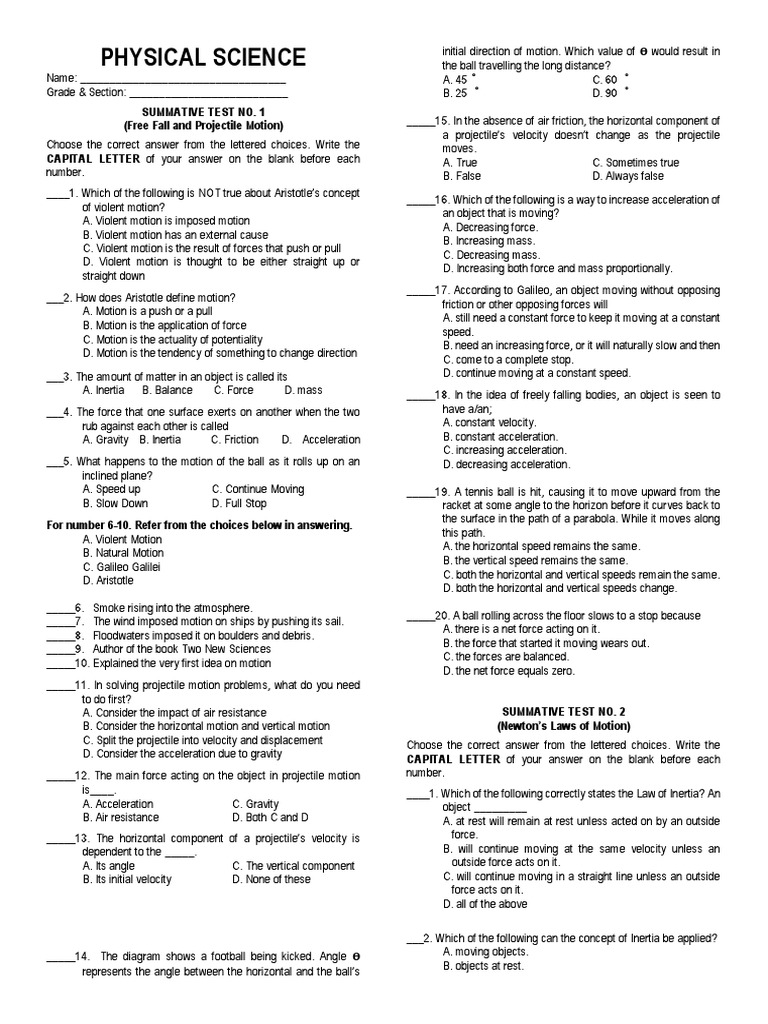Physical Scince Summative Exam | PDF | Inertia | Refraction
