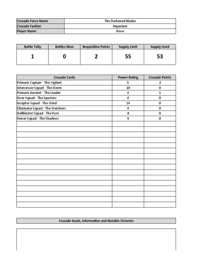 9th Edition Crusade Record Sheets | PDF | Infantry | Wars & Military
