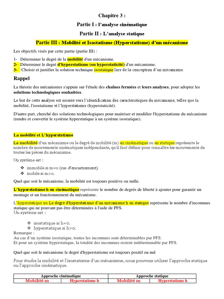 Mobilité et Hyperstatisme des Mécanismes | PDF | Physique appliquée et ...