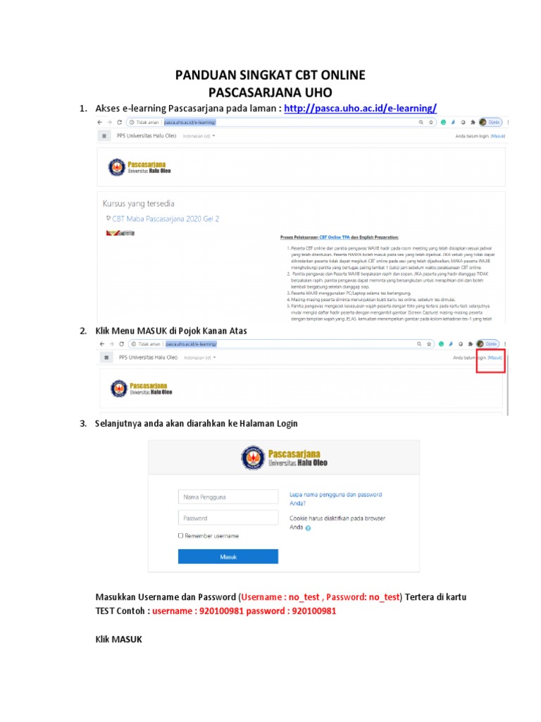 Panduan Singkat CBT Online PPS Uho | PDF