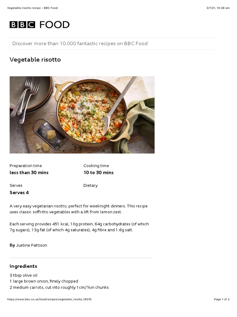 Vegetable Risotto Recipe - BBC Food | PDF | Cooking | Western Cuisine