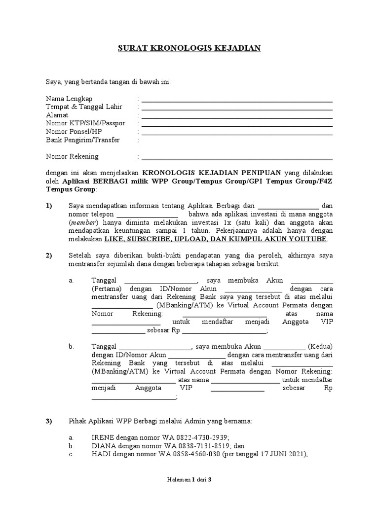 Surat Kronologis Kejadian-Rfa | PDF