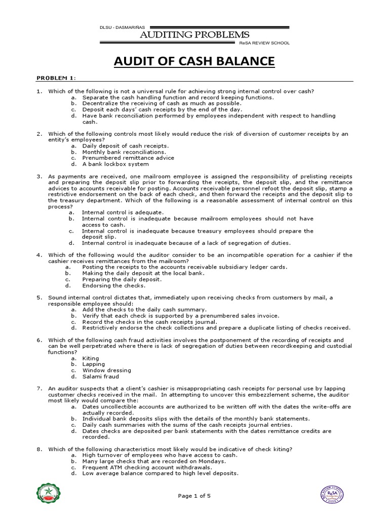 Cash Balance Audit Procedures | PDF | Cheque | Internal Control