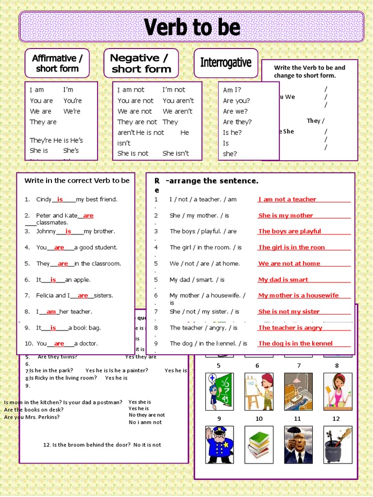 Write The Verb To Be and Change To Short Form.: R e - Arrange The ...