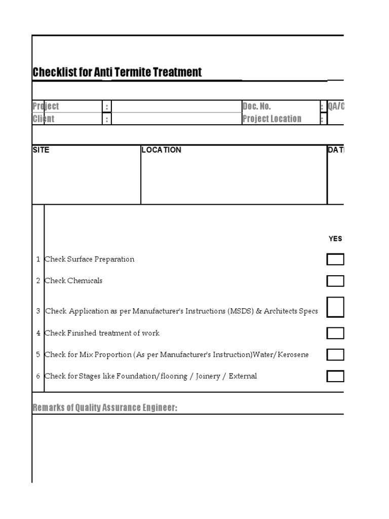 Anti Termite Treatment Checklist | PDF