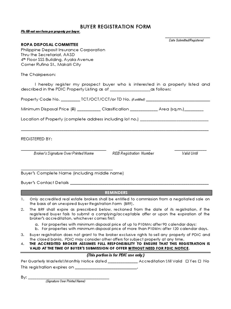 Buyer Registration Form: Ropa Disposal Committee | Download Free PDF ...