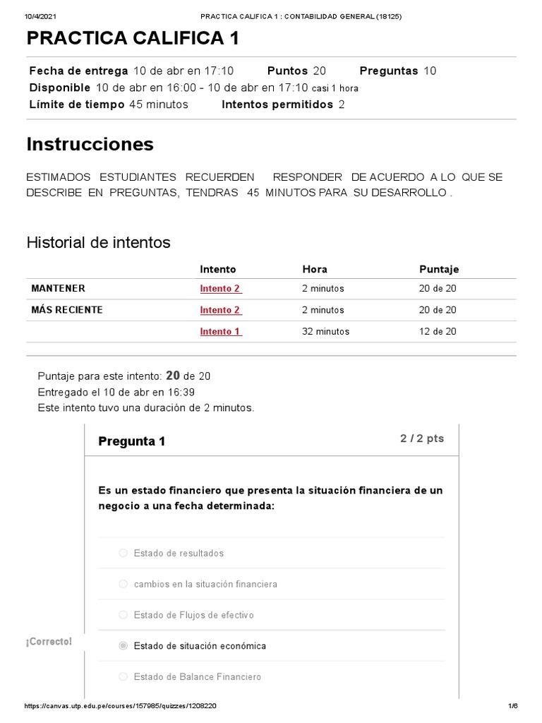 Practica Califica 1 - Contabilidad General (18125) | PDF | Contabilidad | Economias