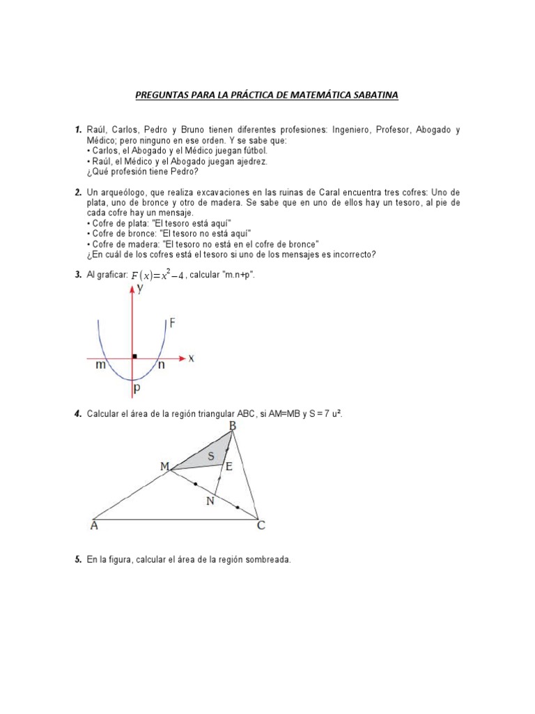 Preguntas para práctica de matemáticas | PDF