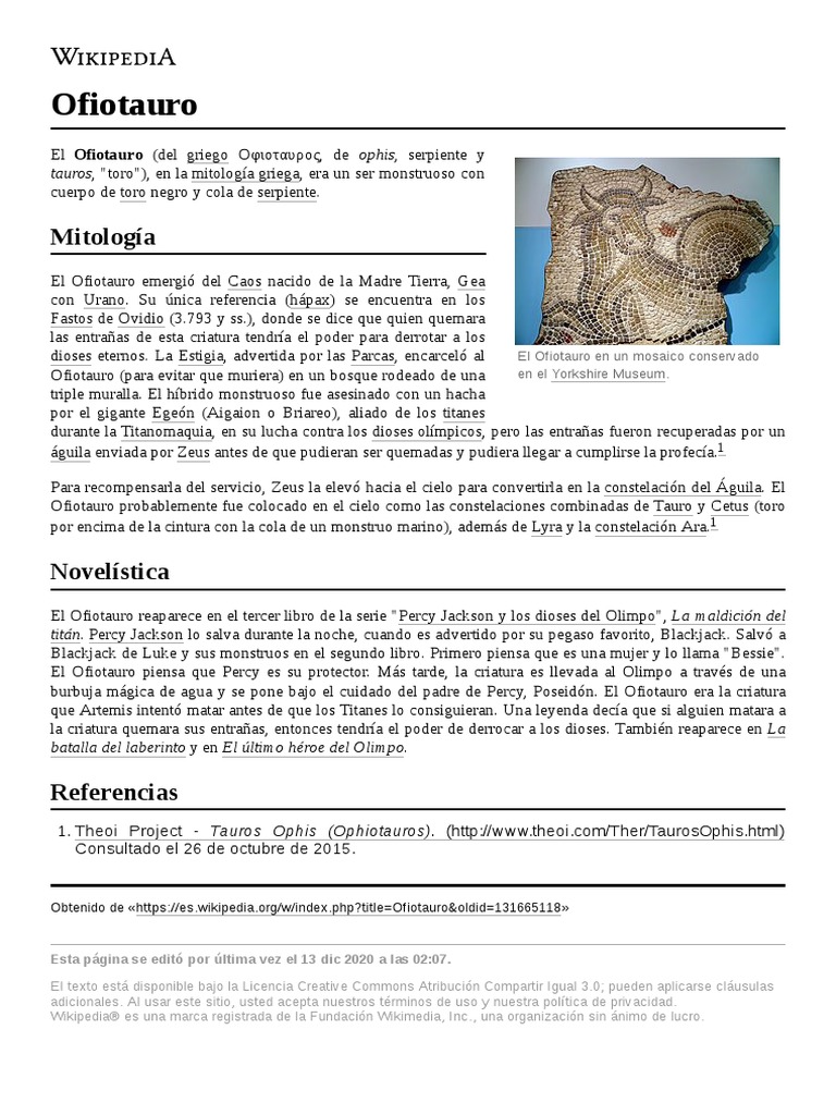 El Ofiotauro en la mitología griega | PDF | Mitología | Deidades griegas