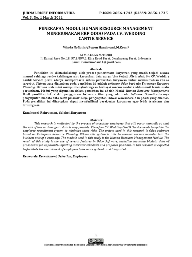 ERP Odoo untuk HR di CV. Wedding Cantik | PDF