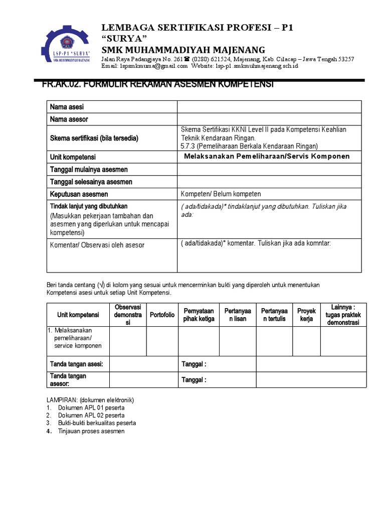 FR - Ak.02 Formulir Rekaman Asesmen | PDF