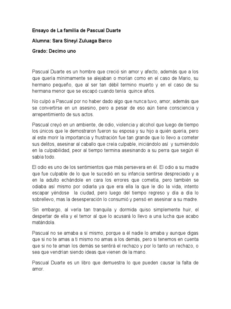 Ensayo de La Familia de Pascual Duarte | PDF