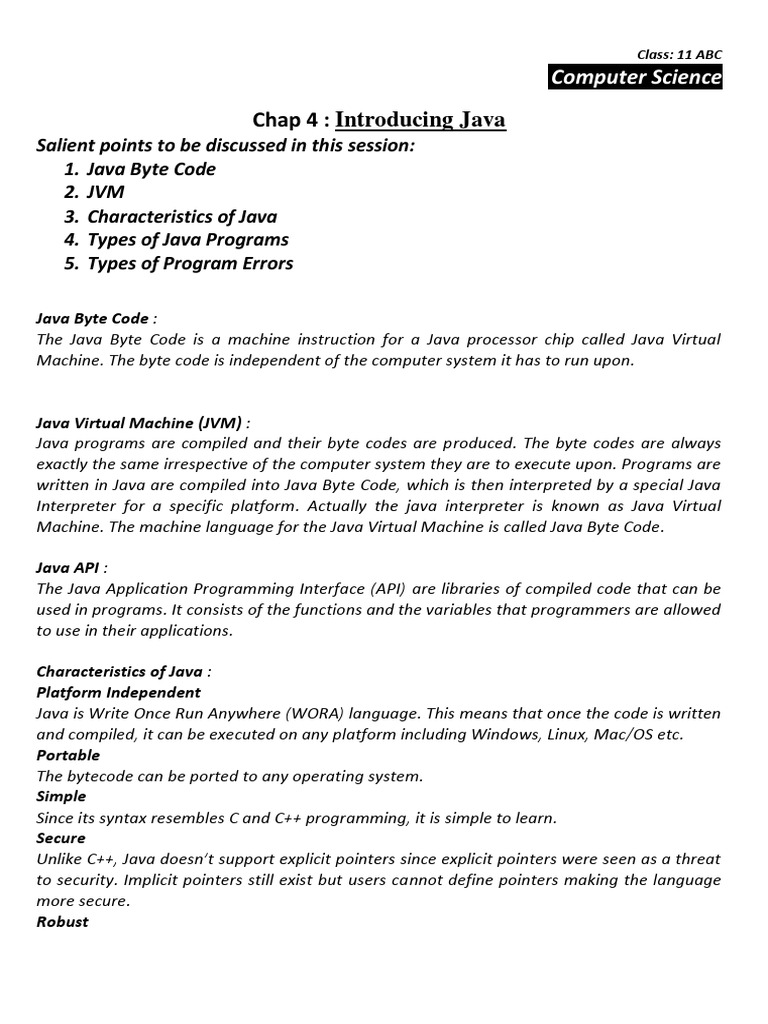 Chap 4: Introducing Java | Download Free PDF | Java Virtual Machine | Java (Programming Language)