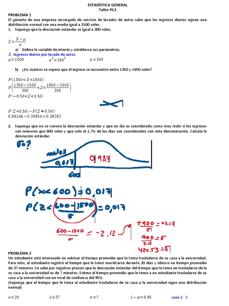 Taller PC2 - EG - 2021-1 - Resuelto | PDF | Desviación Estándar | Distribución normal