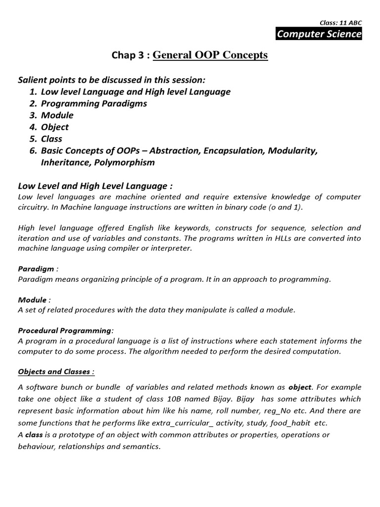 Chap 3: General OOP Concepts: Computer Science | PDF | Object Oriented Programming | Class ...