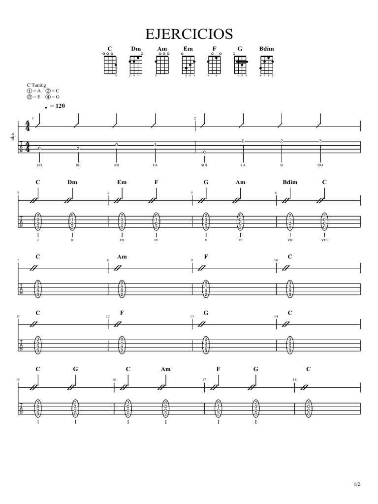 EJERCICIOS Acordes para Ukulele | PDF
