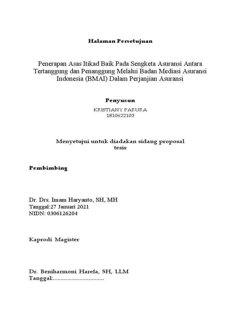 3 (Contoh) Lembar Persetujuan Untuk Ujian Proposal | PDF