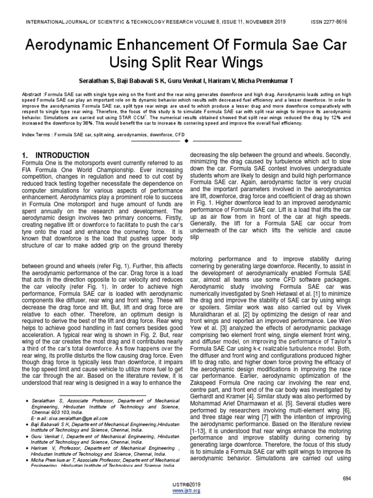 Aerodynamic Enhancement of Formula Sae Car Using Split Rear Wings | PDF ...