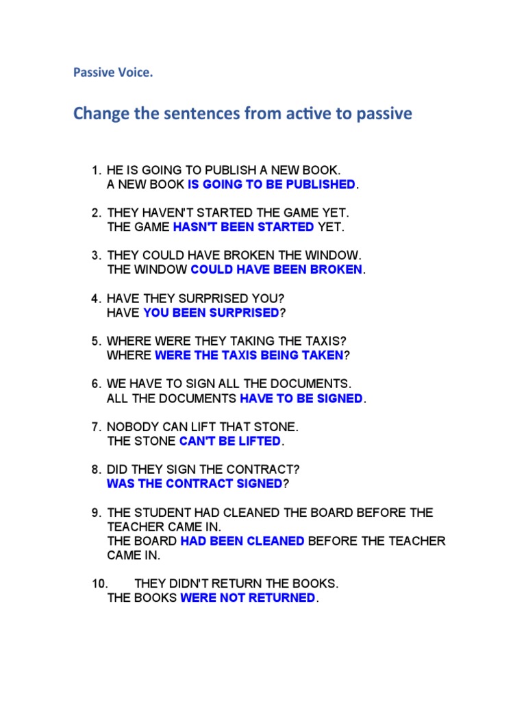 Change The Sentences From Active To Passive | PDF | Language Arts ...