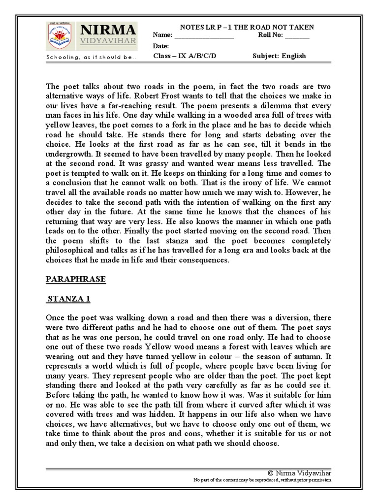 Paraphrase Stanza 1: Class - IX A/B/C/D Subject: English | PDF | Poetry