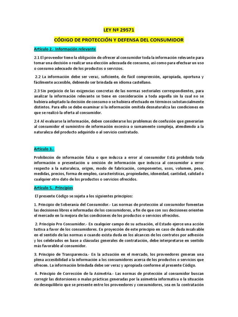 Dl. Ley - 29571 .. | PDF | Los consumidores | Protección al Consumidor