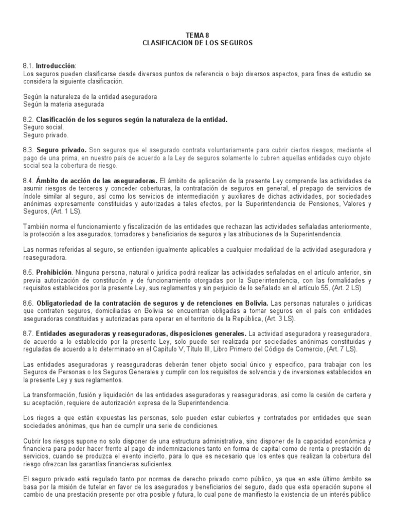 Clasificacion de Los Seguros | PDF | Póliza de seguros | Reaseguro