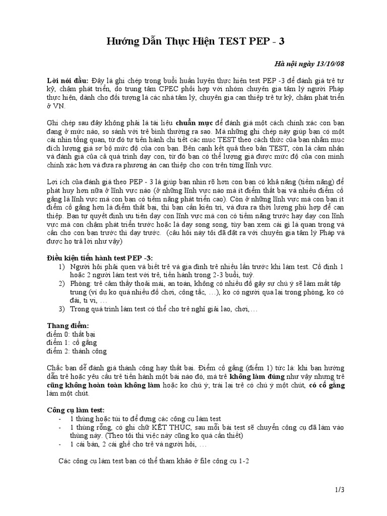 01 - Huong Dan Thuc Hien TEST PEP 3 | PDF