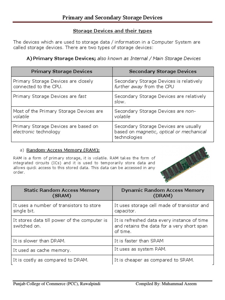 Storage Devices and Their Types | PDF | Random Access Memory | Read Only Memory