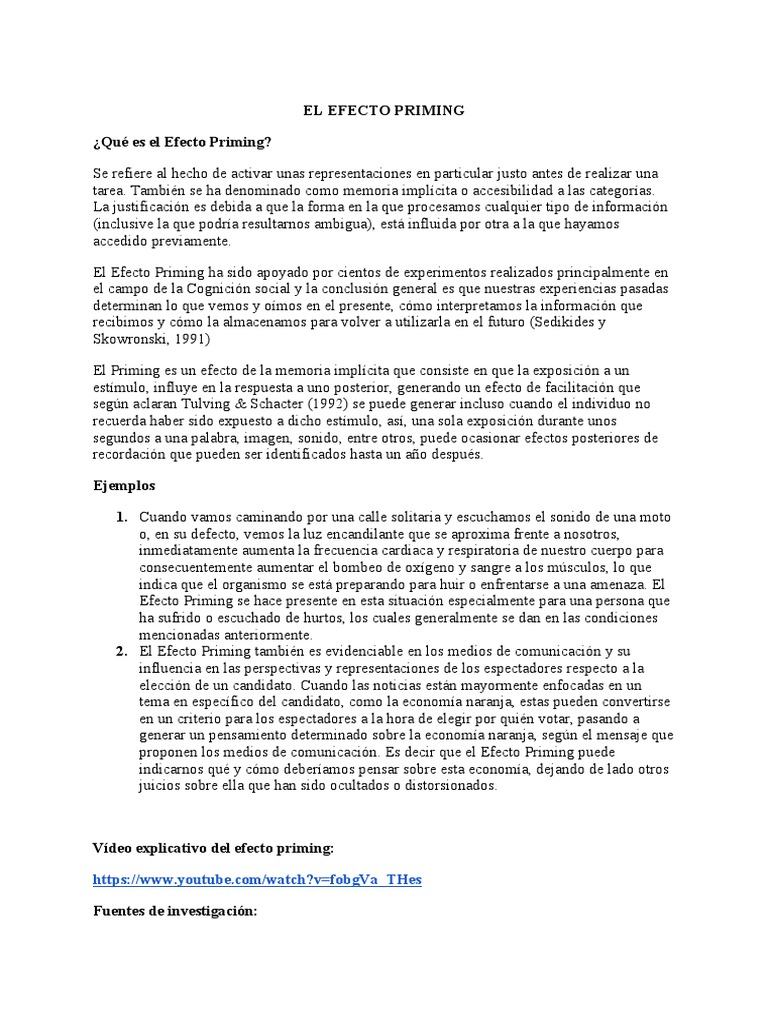 El Efecto Priming | PDF | Cebado (psicología) | Memoria