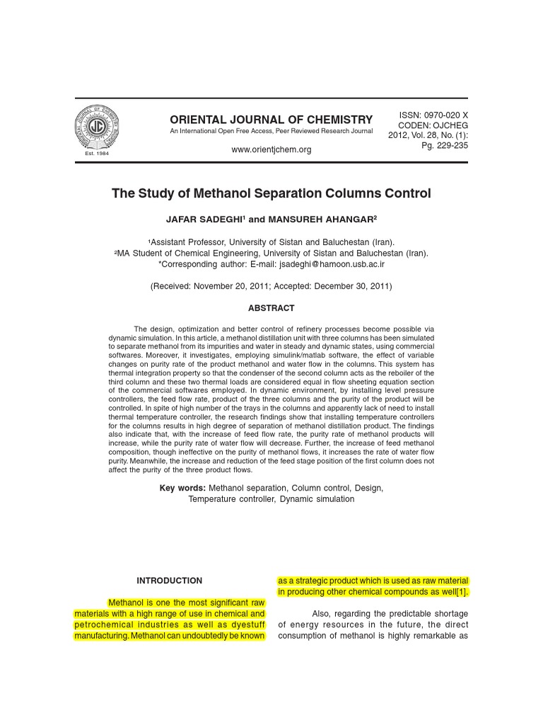 Methanol Separation Columns Controls X 00 | PDF | Distillation | Fluid ...