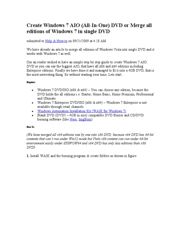Create Windows 7 AIO (All-In-One) DVD | PDF | Windows 7 | Operating ...