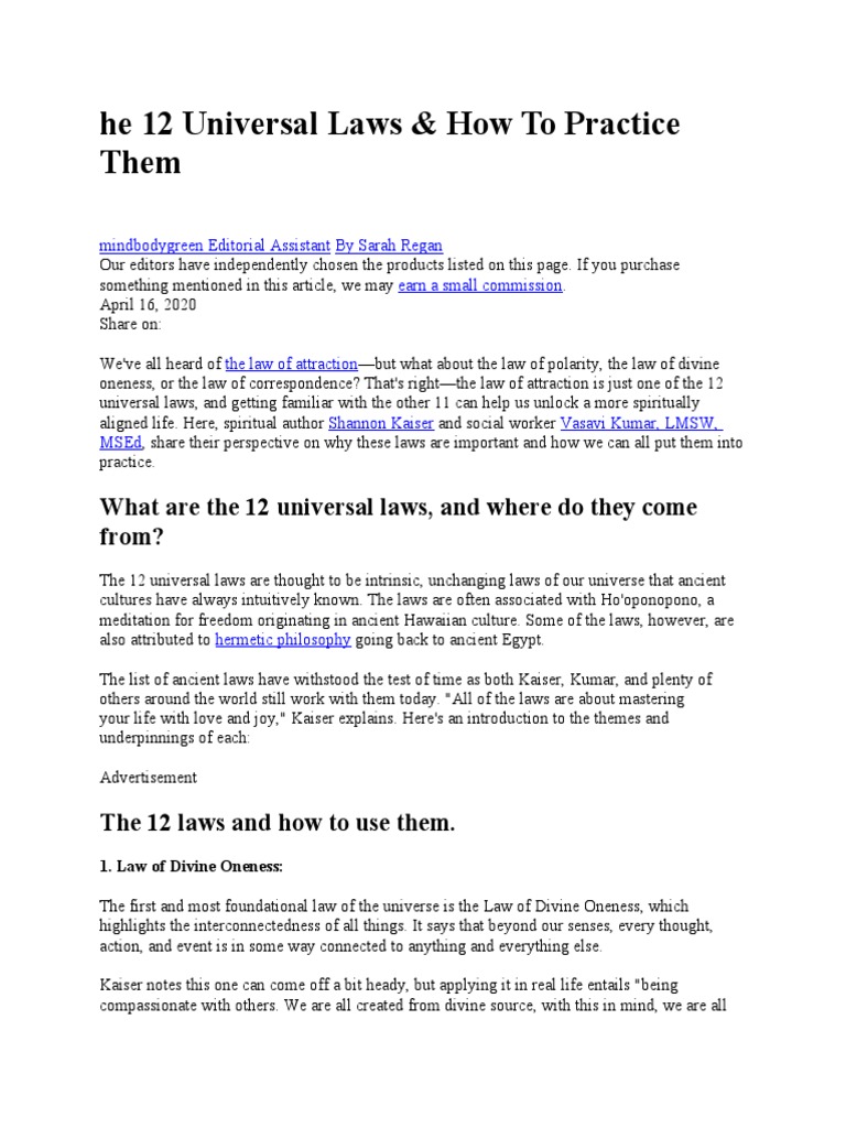 He 12 Universal Laws | PDF | Law Of Attraction (New Thought) | Gender