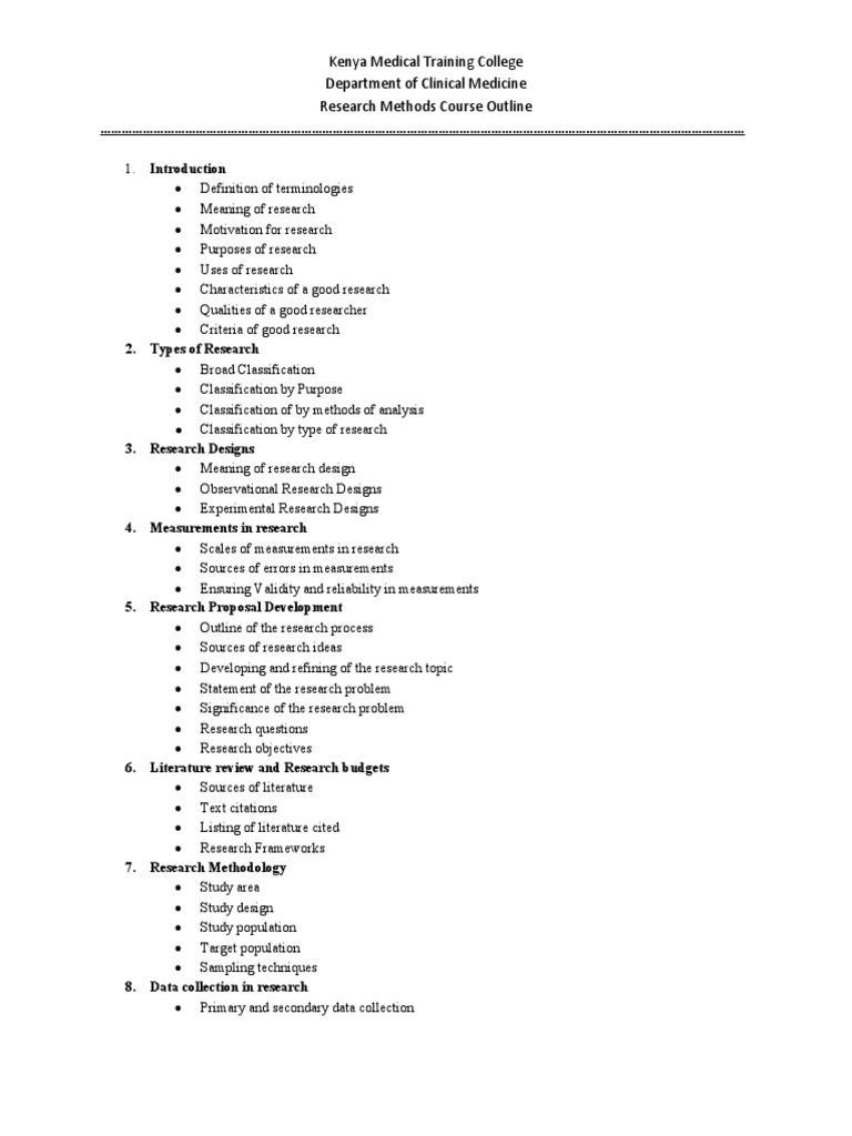 KMTC Research Course Outline | PDF | Research Design | Data