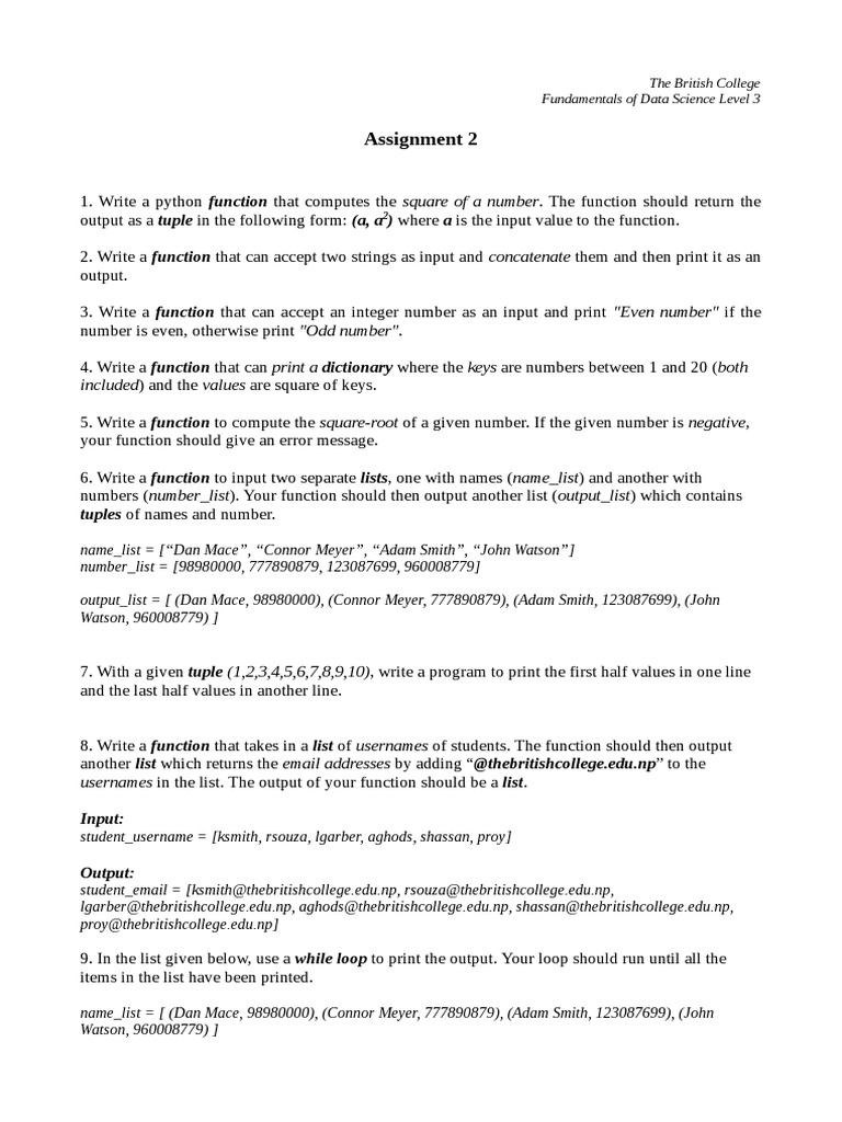 Assignment 2:) Where A Is The Input Value To The Function | PDF ...