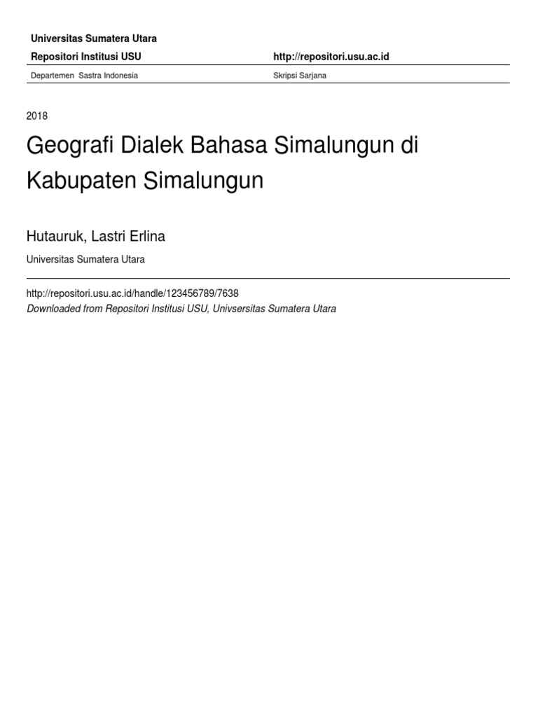 Geografi Dialek Bahasa Simalungun Di Kabupaten Simalungun: Hutauruk ...