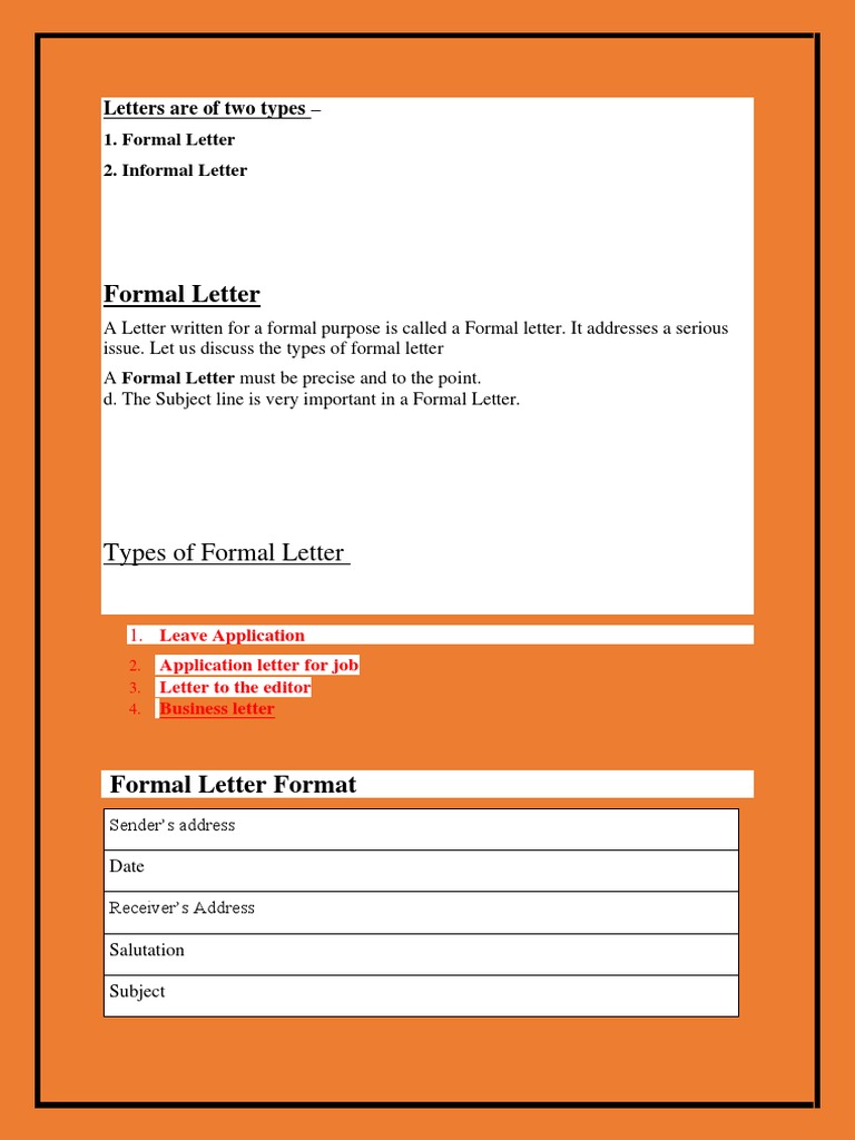 Formal Letter Writing Format For Students