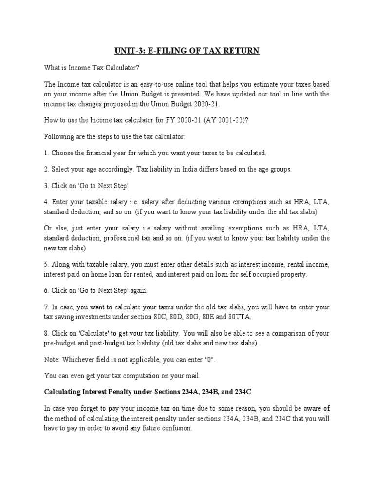 E-Filing: Income Tax Calculator Guide | PDF | Taxpayer | Income Tax