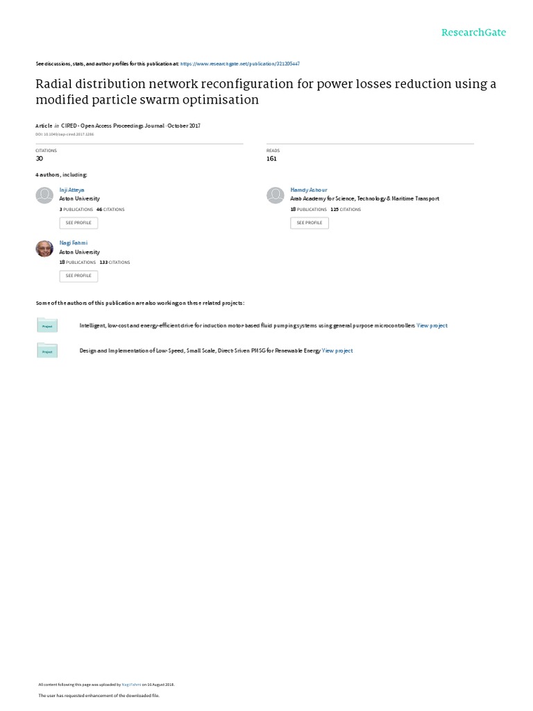 Radial Distribution Network Reconfiguration For Po Pdf Metaheuristic Algorithms And Data