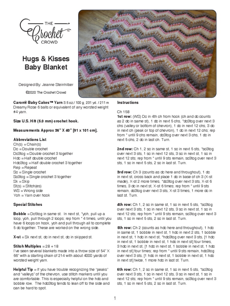 Hugs & Kisses Baby Blanket: ©2020 The Crochet Crowd | PDF | Crochet ...