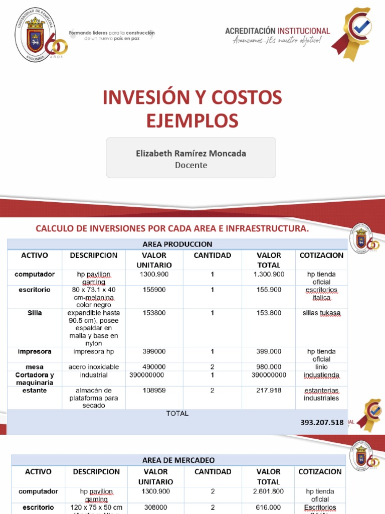 Inversión y Costos - Tablas de Ejemplo | PDF | Ciencias de la ...
