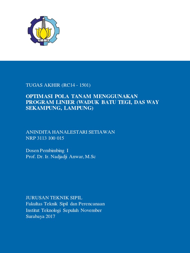 Optimization Of Cropping Pattern Using Linear Programming For Batu Tegi Reservoir Pdf