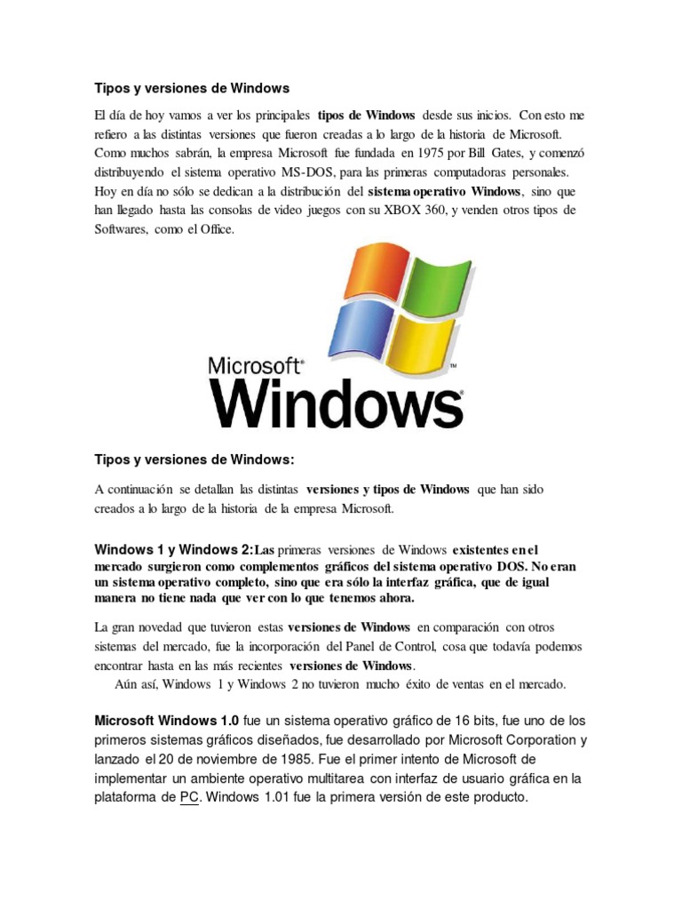 Actividad 1-Tipos y Versiones de Windows | PDF | Windows Vista ...